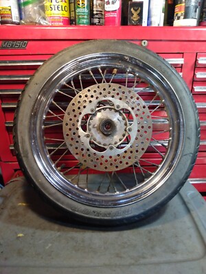 Harley Sportster Shovelhead Chrome 19" 40 Spoke Single Disk Front Wheel ...