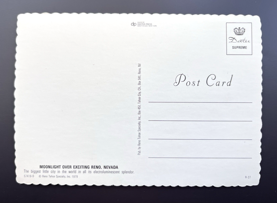 1979 Postcard Moonlight Over Reno Nevada Full Moon City Lights Aerial ...