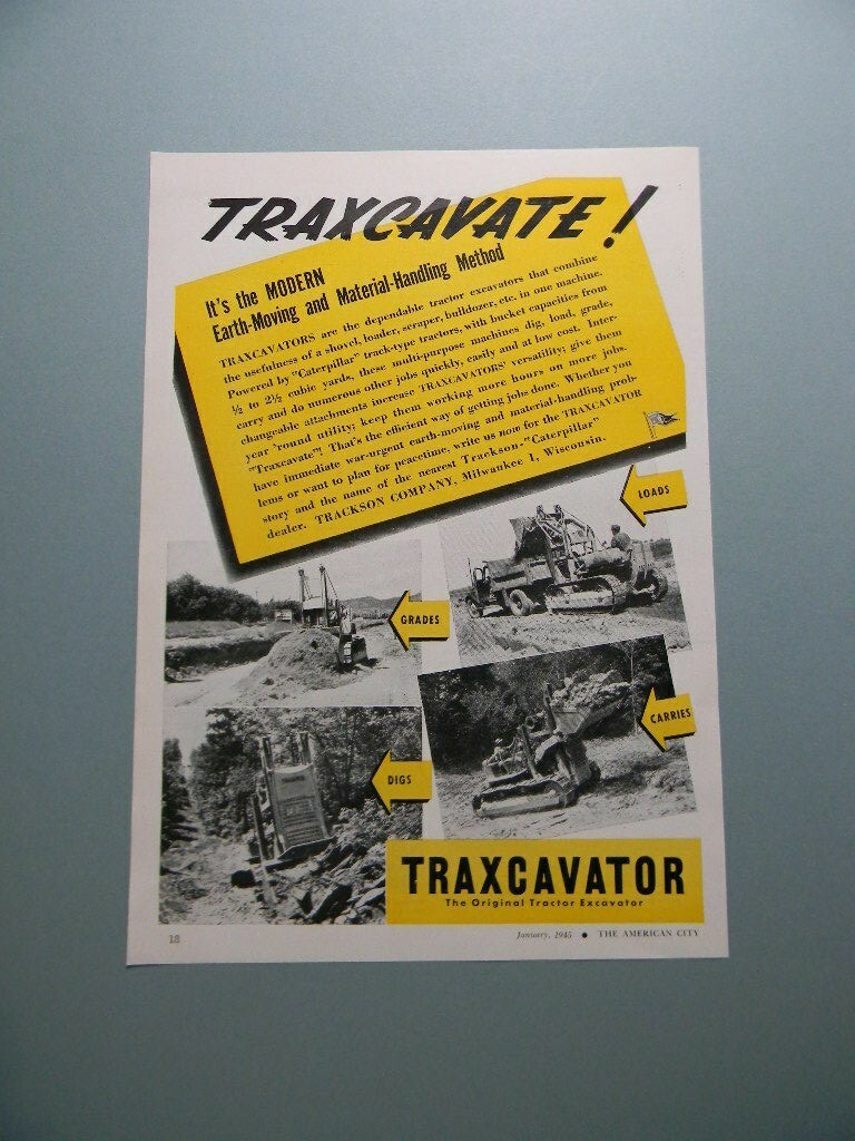 1945 TRACKSON'S (CATERPILLAR) TRAXCAVATORS "MODERN EARTH-MOVING" SALES ...