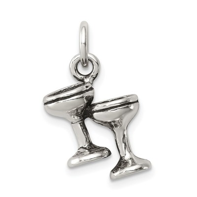 Sterling Silver Antiqued Finish Wine Glass Chalice Charm Pendant 0.71 ...