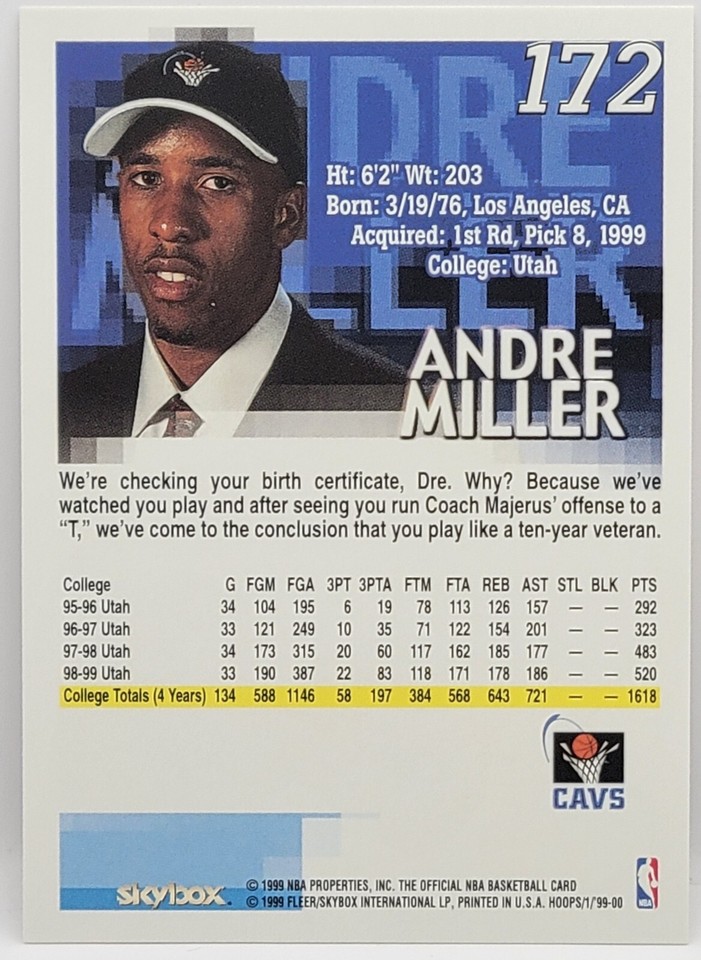 99-00 Hoops Andre Miller Rookie Card (Cleveland Cavaliers) | eBay