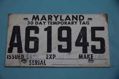 1972 MARYLAND License Plate *** 30 DAY TEMPORARY TAG *** EXPIRED | eBay