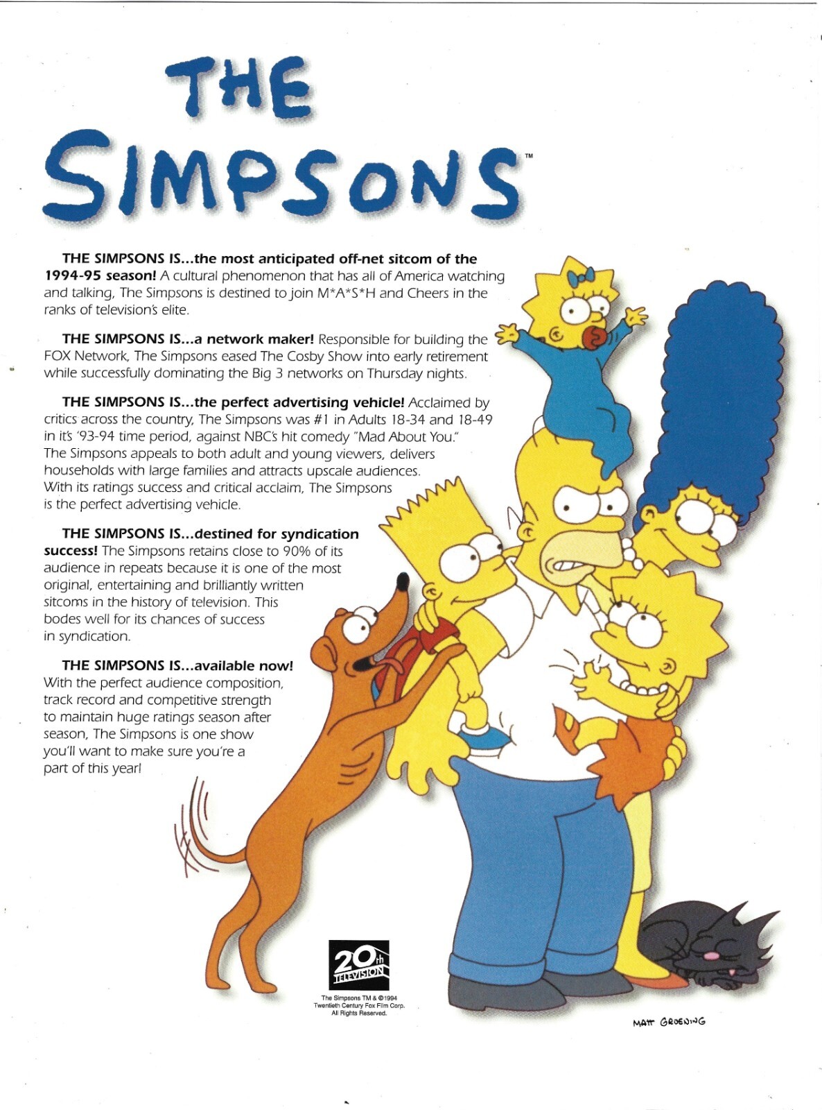 THE SIMPSONS JUMBO PROMO CARD FOX NETWORK ADVERTISING 1994 RARE | eBay