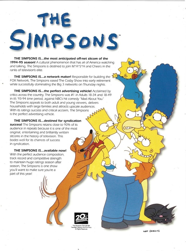 THE SIMPSONS JUMBO PROMO CARD FOX NETWORK ADVERTISING 1994 RARE | eBay