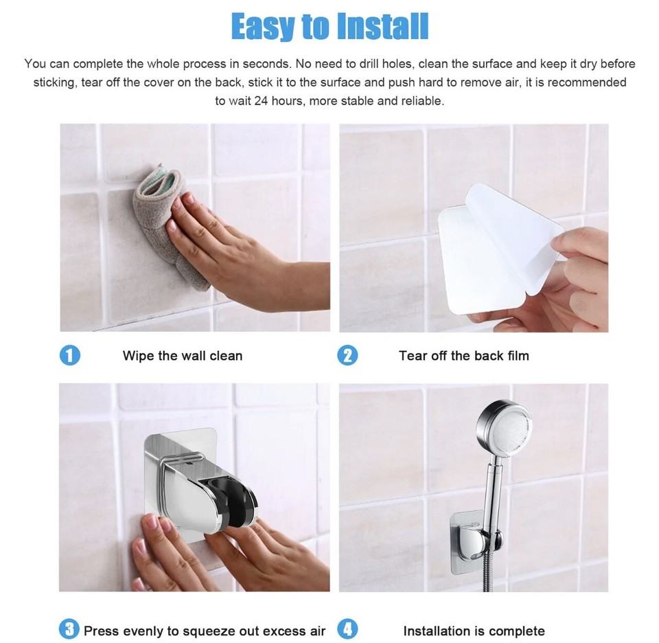 Bathroom Shower Head Holder Wall Mount Bracket Hook Self-adhesive RV ...