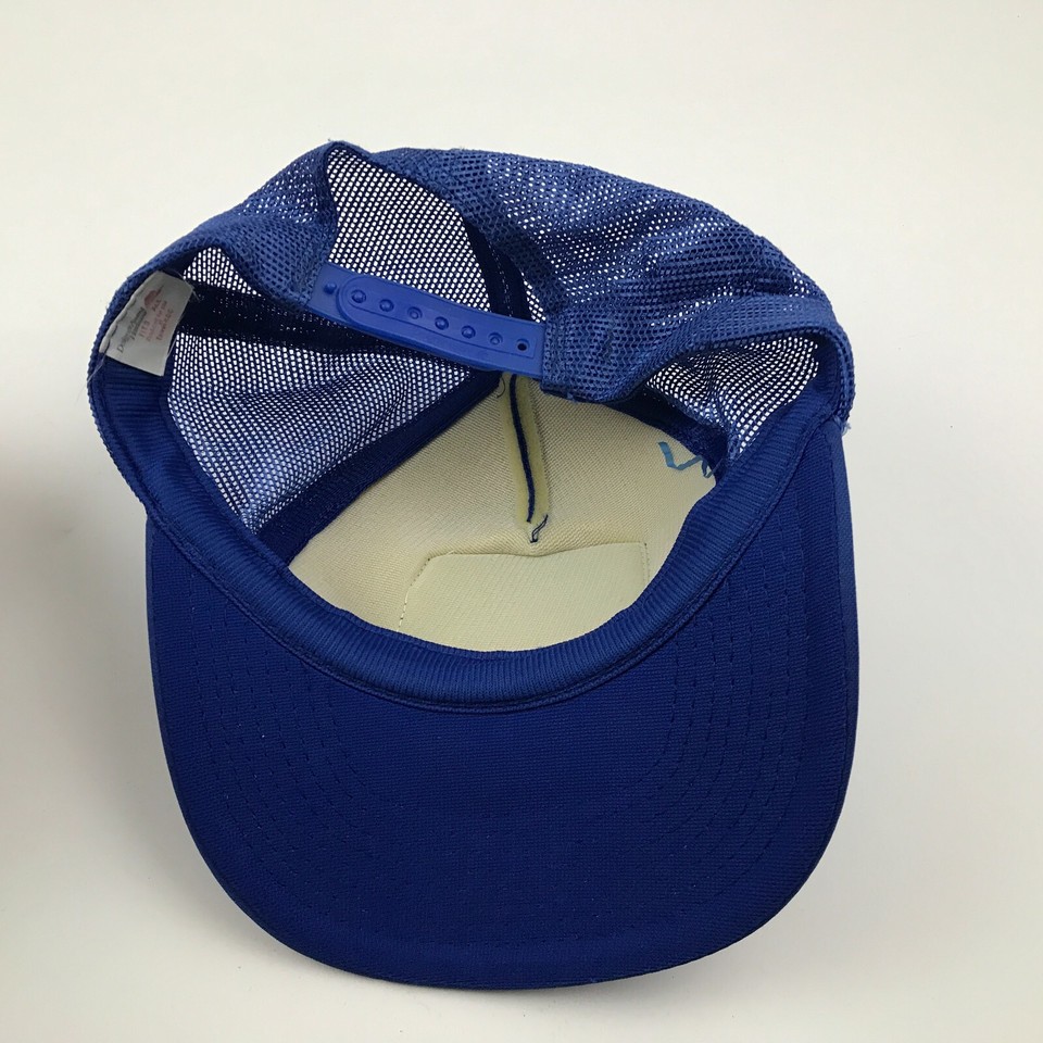 VINTAGE Jaenson Wire Hat Cap Snapback Trucker Blue White Stucco Netting ...