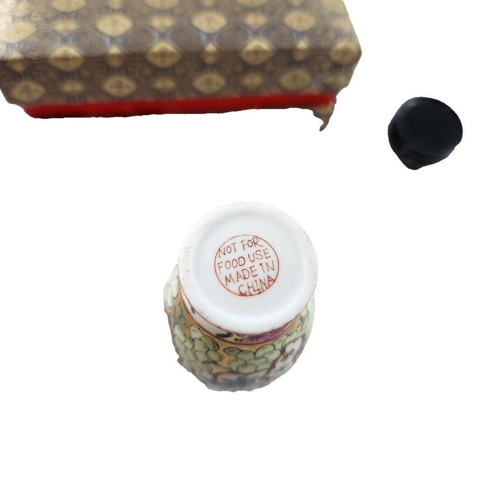 Chinese Vase Original Box Wood Stand 4" tall miniture | eBay