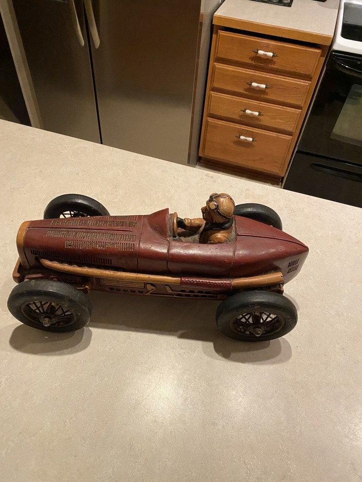 Vintage Wooden Race Car Statue Driver Figure Red 1930s Style 20 ...