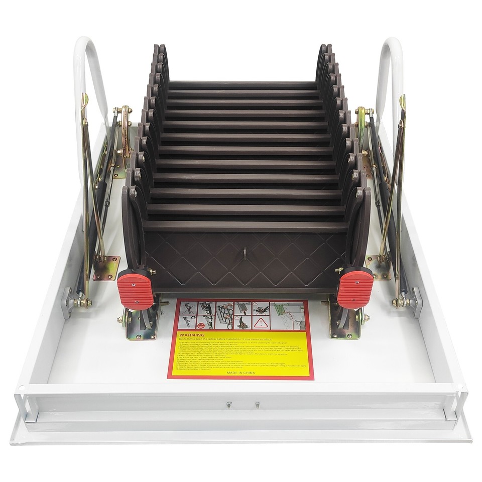 Attic Ceiling Ladder 10 ft Brown Ceiling Mounted Folding Stairs Pull ...