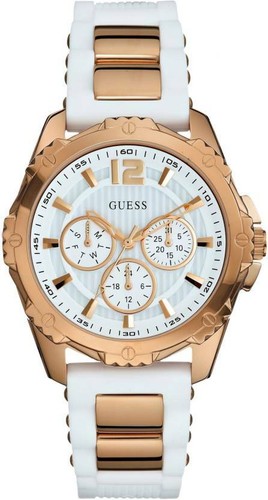 New Guess Women W0325L6 Round Dial Silicone White-Rosegold Band Dress ...