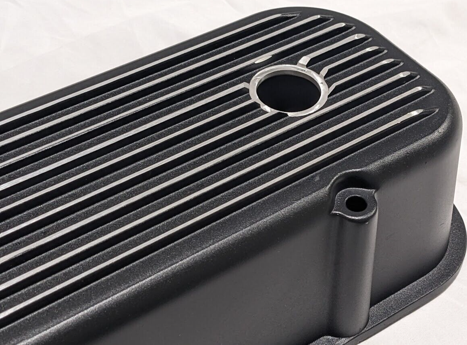 65-95 Chevy BBC 396 427 454 502 Finned Black Valve Covers + Breather ...