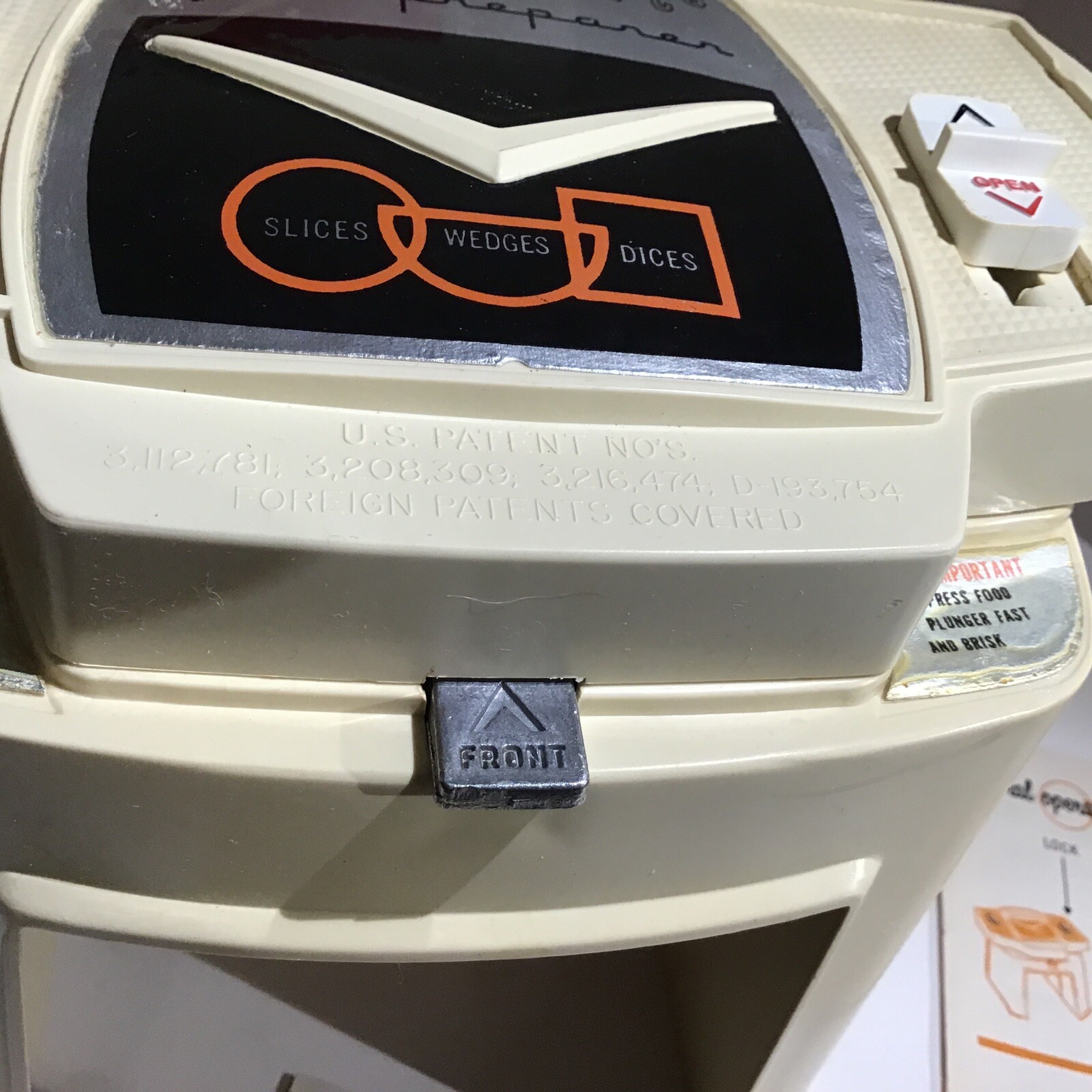 Vintage 1963 Veg-O-Matic Food Preparer Popeil Brothers with Original ...