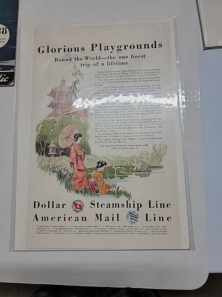 1928 AMERICAN MAIL LINE STEAMSHIP JAPAN ORIENT TRAVEL VINTAGE ART AD | eBay