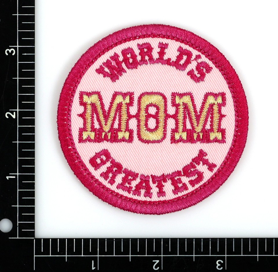 World's Greatest Mom Embroidered Patch Light Pink/Magenta Iron-On Sew ...