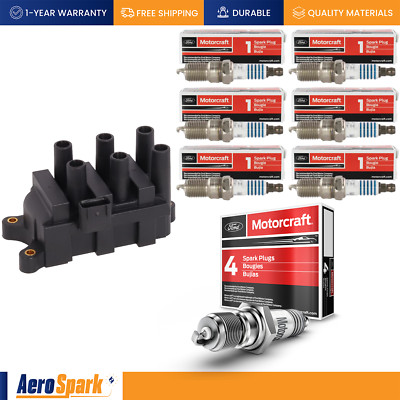 Ignition Coil + 6x Motorcraft Nickel Spark Plug For Ford Ranger 3.0L V6 ...