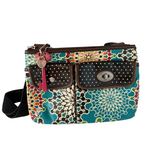 Vintage Fossil Key-Per Floral Coated Canvas Crossbody Purse Handbag ...