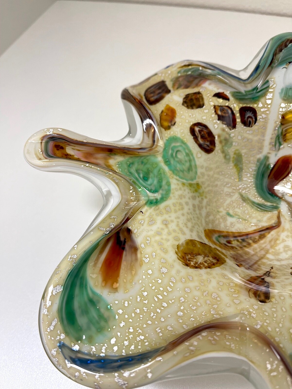 Murano AVEM Glass Leaf Bowl w Gold Silver Inclusions MCM Italian Art ...