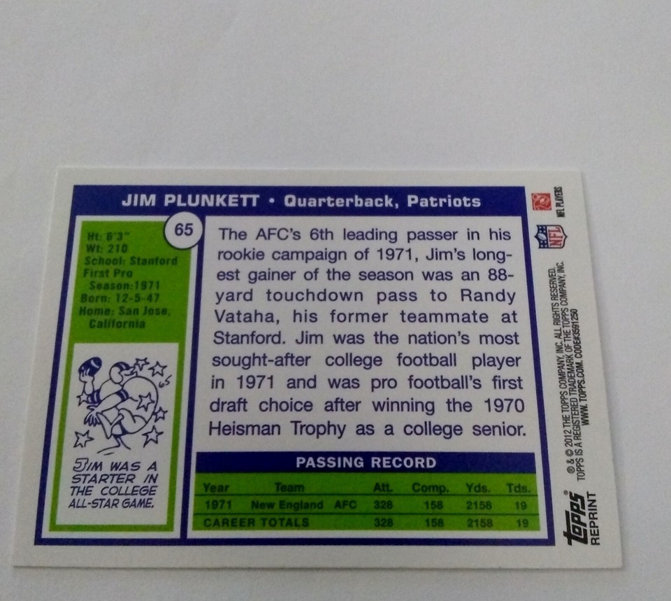 2012 Topps Football Rookie Reprint 1972 Jim Plunkett Set Break NM-MT | eBay