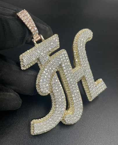 Men's Customized JH Two Letter Pendant in Moissanite & Cubic Zirconia ...