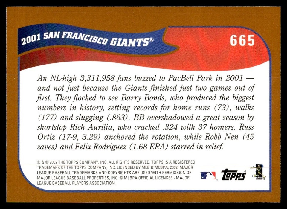 2002 Topps #665 San Francisco Giants - San Francisco Giants | eBay