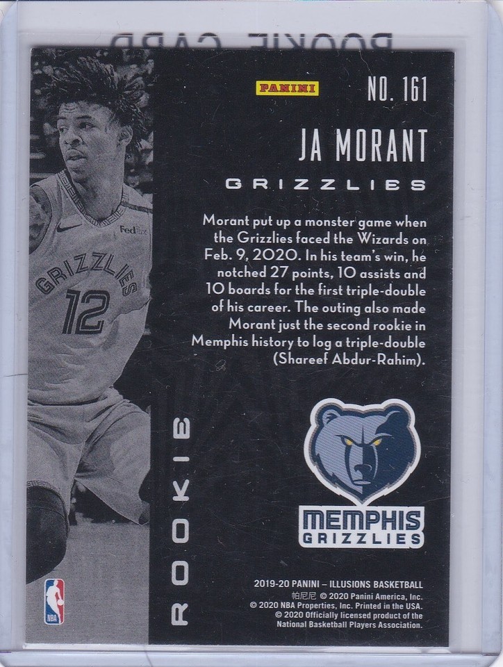 JA MORANT ROOKIE CARD 2019 Panini Illusions Basketball MEMPHIS ...