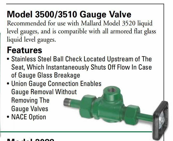MALLARD 3510-4 Liquid Level Gauge Valve | 3/4 MNPT x 3/4 FNPT X 1/2 ...