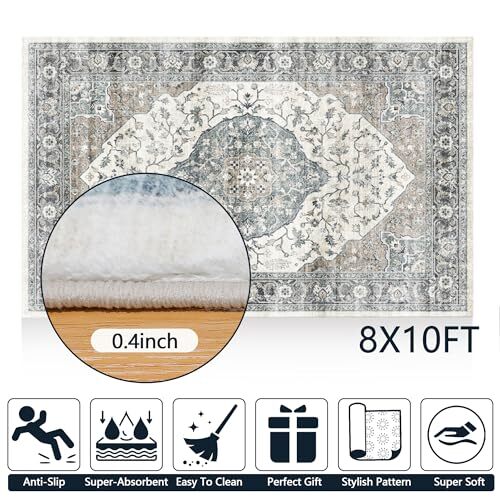8x10 Area Rugs for Living Room, Vintage Boho Rug Non 8' x 10' Light ...