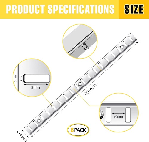 8 Pack Adjustable Shelf Brackets 40” Silver Pilaster Strips for Closet ...