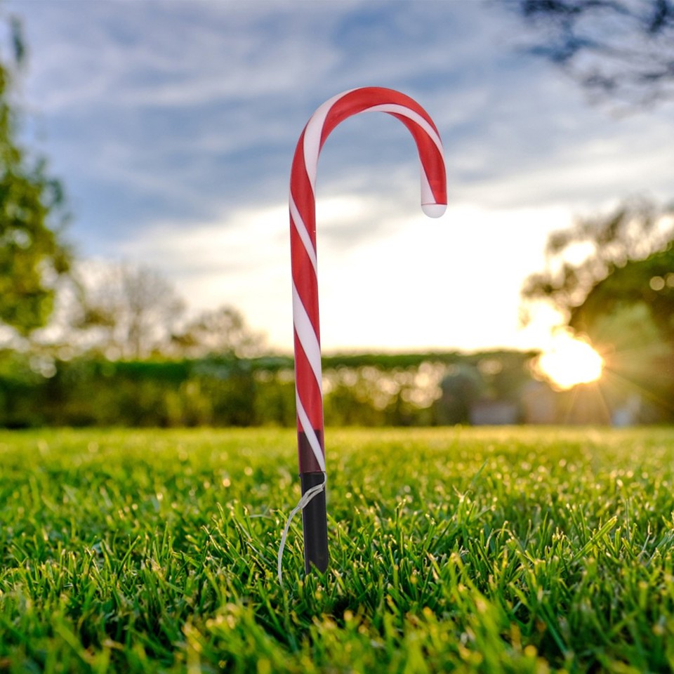 1 Pc 4 Lights Candy Cane Shape Design LED Decorative Solar Outdoor Yard ...