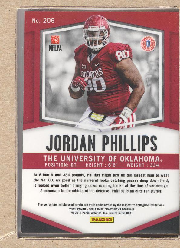 Jordan Phillips 206 2015 Panini Prizm Draft Picks Rookie RC Oklahoma ...