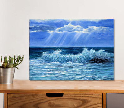 Waves in Ocean Painting 5mm thick Plastic Poster Ready to Hang 60x45cm ...