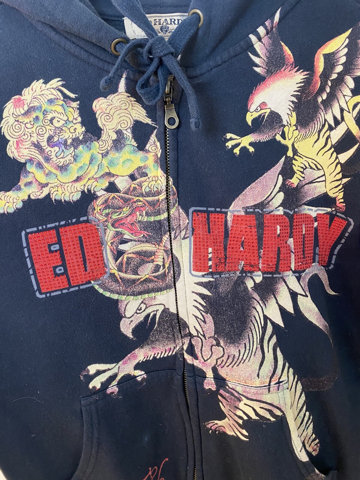 RARE Vintage Ed Hardy Designs Hoodie Snakes Eagles Li… - Gem