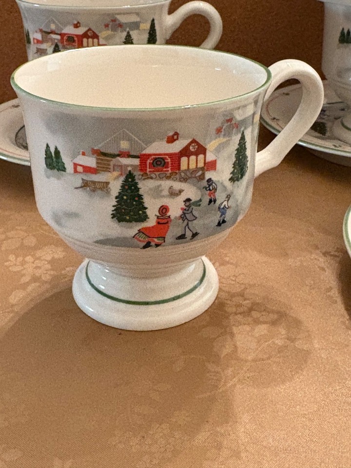 (4) Sango SILENT NIGHT Christmas FOOTED TEACUP & SAUCER SETS - TEA CUP - J LUNTZ | eBay