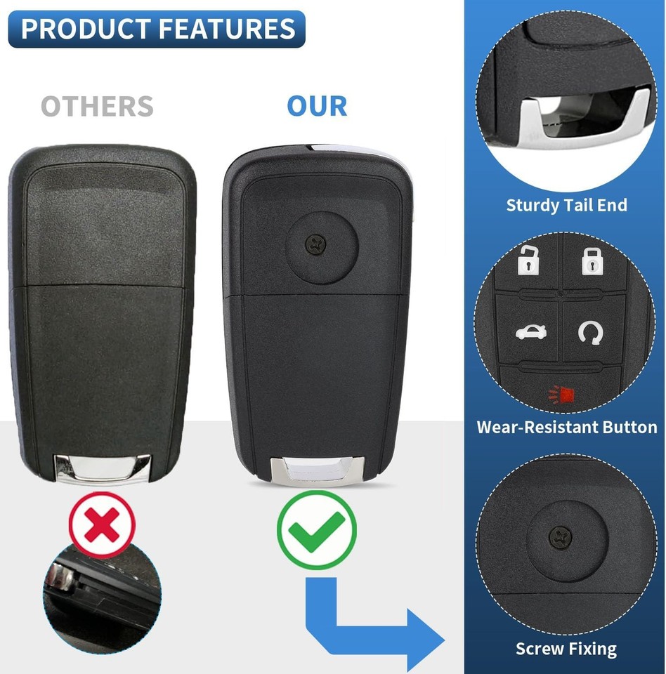 5 Button Key Fob Shell Replacement for Chevy Cruze Camaro Impala ...