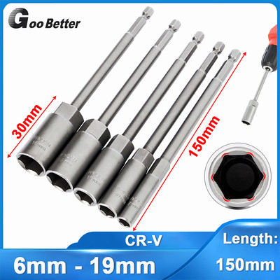 6mm-19mm Extra Deep Hex Nut Driver Bit Socket Impact Drill Bits 1/4 ...