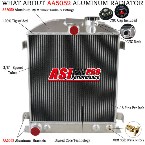 3 Rows Radiator Aluminum For 30-32 Ford Hi-Boy Hot Rod Grill Shells ...