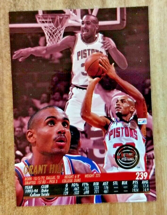 1994-95 FLEER ULTRA GRANT HILL ROOKIE CARD#239 NR-MINT DUKE PISTONS ...