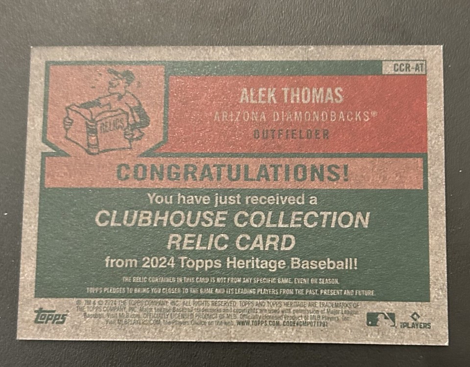 2024 Topps Heritage Alek Thomas Clubhouse Collection Jersey Relic Card ...