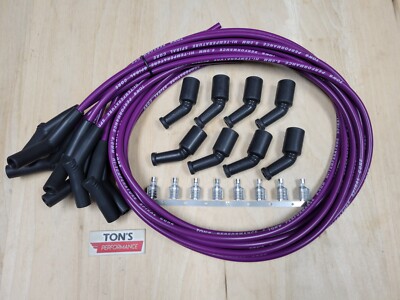45 135* Purple 8mm Spark Plug Wires Universal GM LS LT Coil LSX LS1 LS2 ...