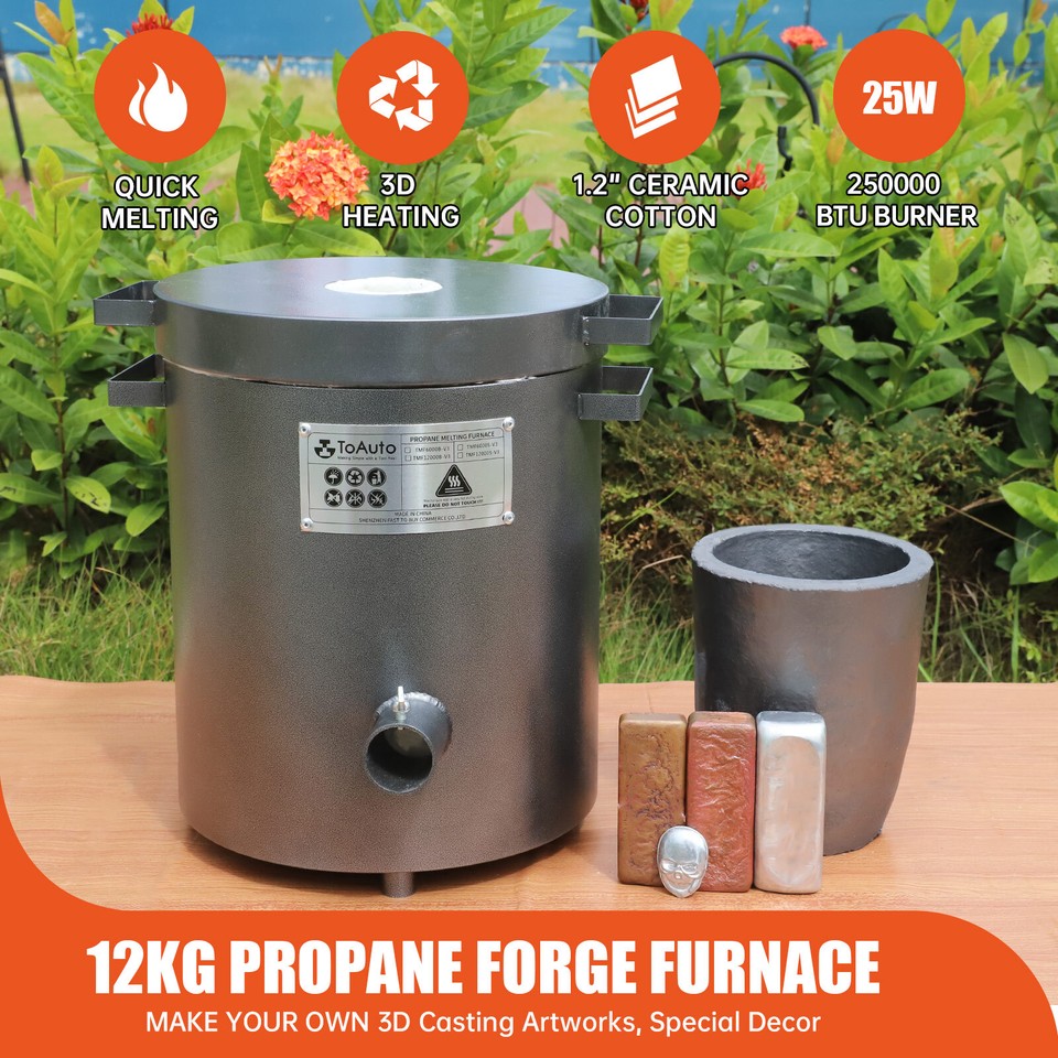 12KG Propane Melting Furnace Foundry Kit Smelt Gold Copper Brass Gas ...
