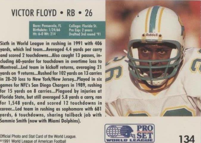 Las mejores ofertas en 1991 Pro Set WLAF Victor Floyd #134 | eBay