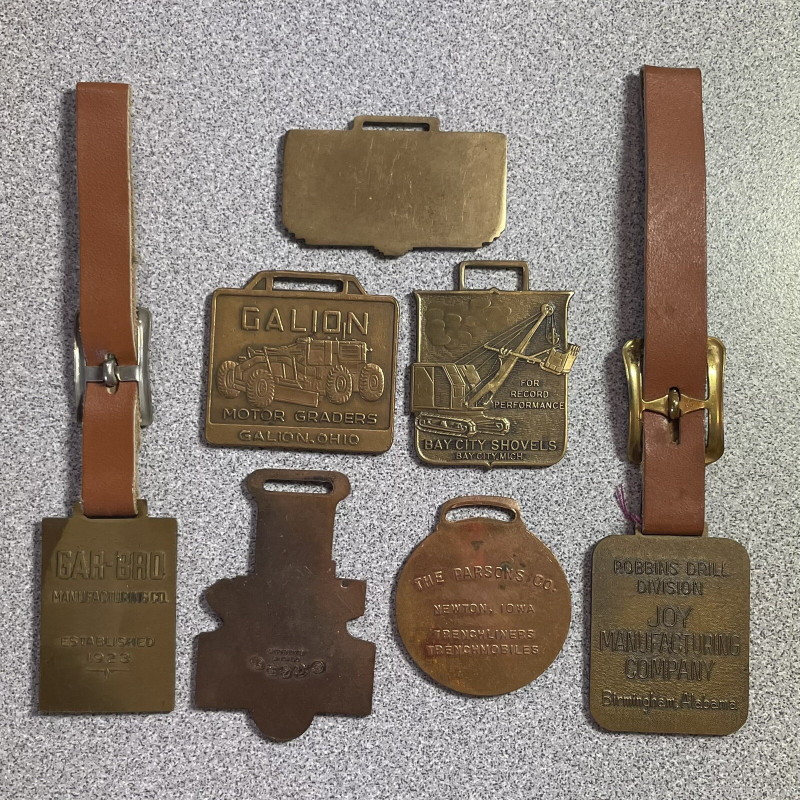 7pc Watch Fobs (Parsons, Bay City, Rex, Payloader, Galion, Robbins, Gar ...