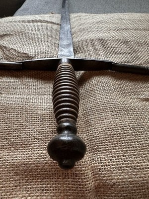 Antique Sword - Wood Handle - Triangular Blade - Leather Scabbard US ...