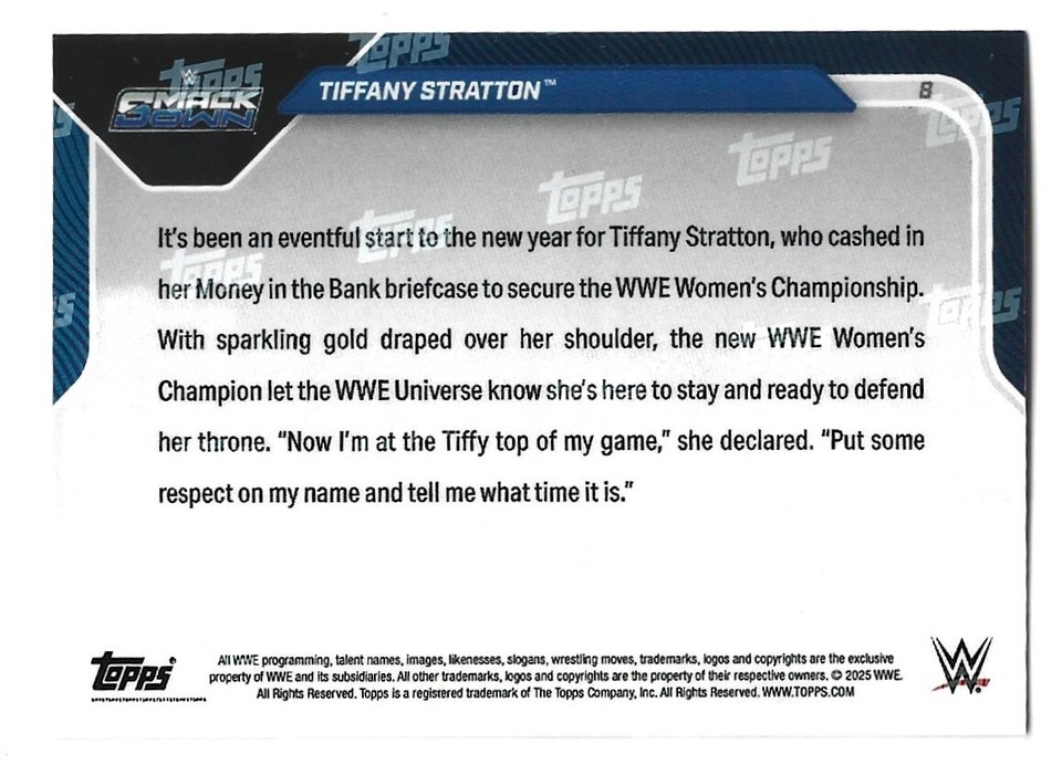 Tiffany Stratton 2025 WWE Smack Down Topps NOW Card #8 SP/2903 | eBay