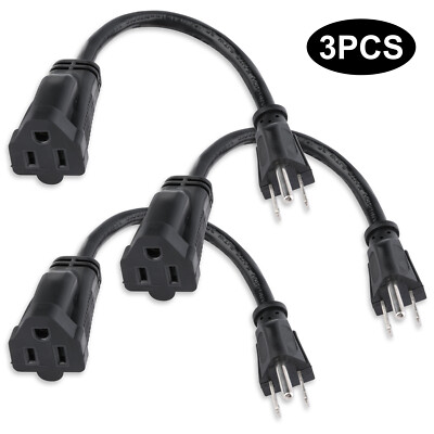 Short Power Extension Cord Outlet Saver 3Pack Male Plug to Female ...