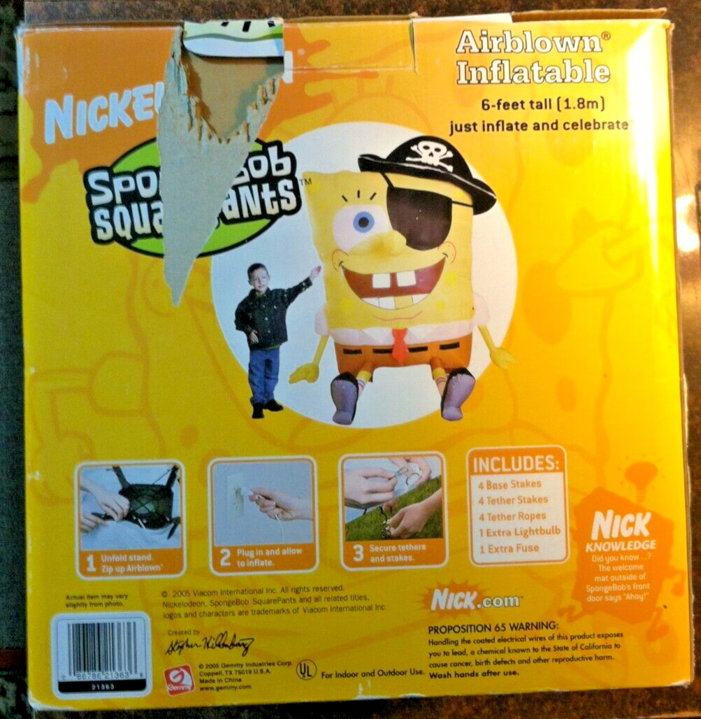 2005 🔥SPONGEBOB SQUAREPANTS🔥 Pirate Gemmy Air Blown Inflatable ...