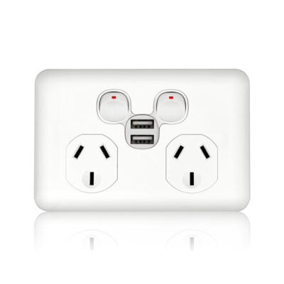 Power Point Double Outlet GPO Slim Wafer Extra Thin Flush 10A with Dual ...