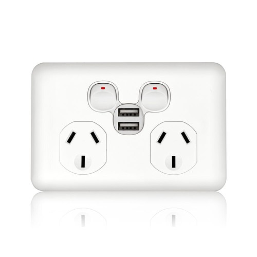 Power Point Double Outlet GPO Slim Wafer Extra Thin Flush 10A with Dual ...