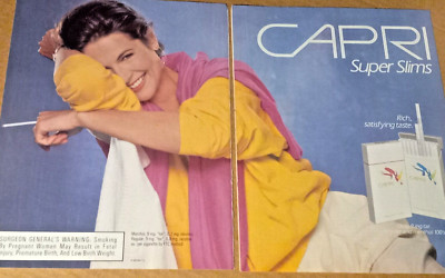 1990 print ad - Capri cigarettes Cute Girls smoking 2-page vintage ...