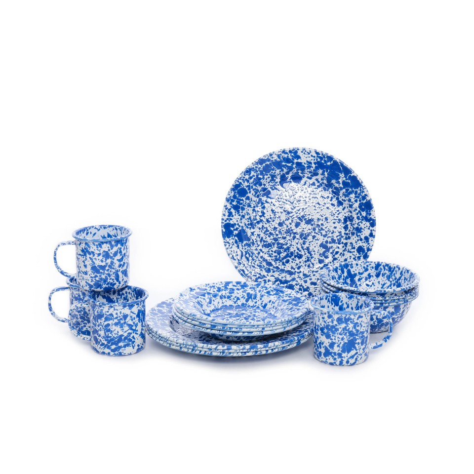 Crow Canyon Enamelware, Marble Style, 16 Piece Dinnerware Set for 4, 7 ...